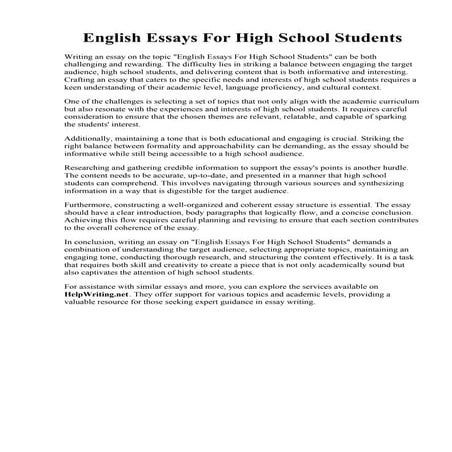 English Essays For High School Students | PDF