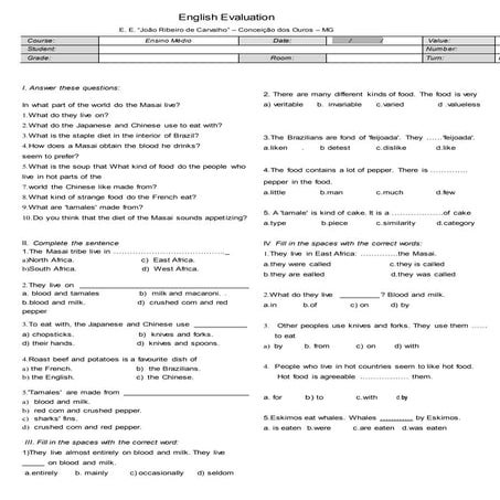 English evaluation strange food | PDF