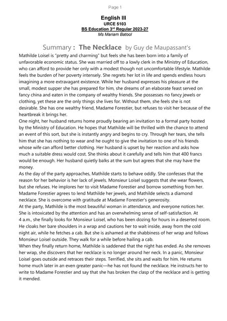 The necklace class 10 | PPTX | Wedding | Personal Celebrations & Life ...