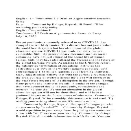 English II – Touchstone 3.2 Draft an Argumentative Research Essay.docx