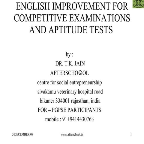 English Improvement For Competitive Examinations And Aptitude Tests | ODP
