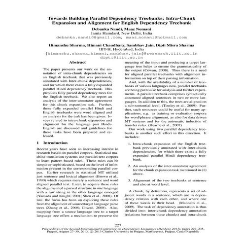 Towards Building Parallel Dependency Treebanks Intra Chunk Expansion And Alignment For English 