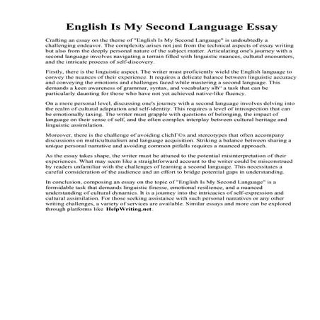 English Is My Second Language Essay. Learning English as a Second ...
