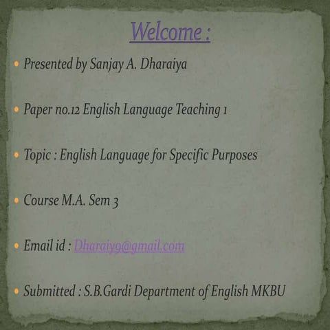 English language for specific purposes | PPTX | Education