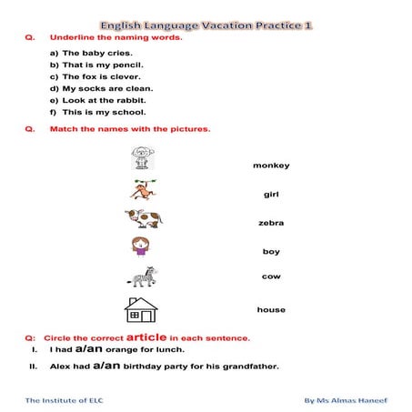 English Language Vacation Practice 1 | PDF