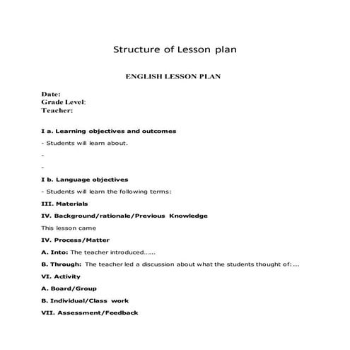 English lesson plan | PDF