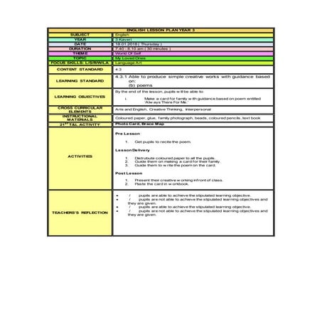 English lesson plan year 3 | PDF
