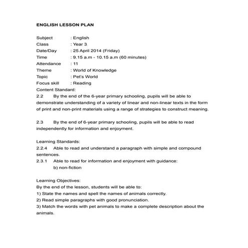 English lp year 3 reading | DOC