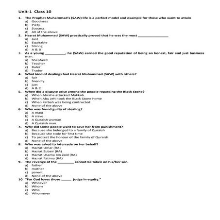 English mcqs unit 1 class 10 fbise | PDF