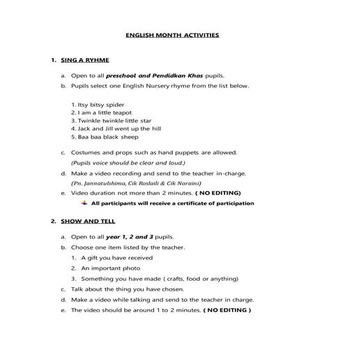 English month activities | DOCX