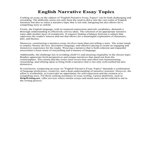 English Narrative Essay Topics. Follow this link to get list of ...
