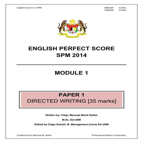 English Perfect Score SPM 2014 | PDF