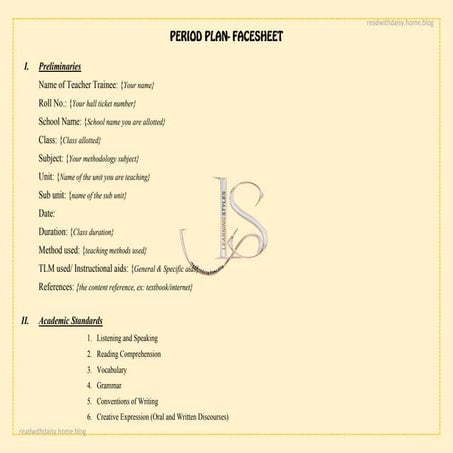 English Period Plan Formats | PDF