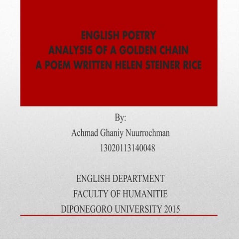 I-POETRY: ANALYSIS OF A GOLDEN CHAIN, A POEM WRITTEN HELEN STEINER RICE ...