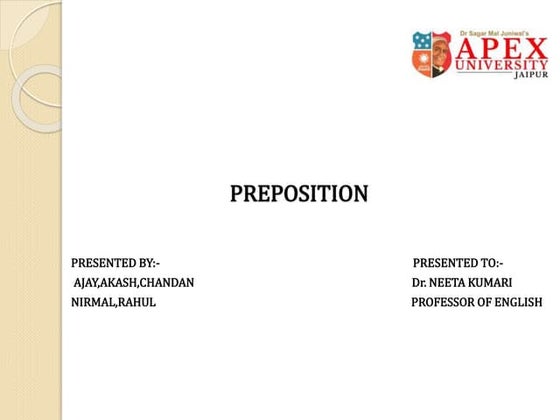 Prepositions- English grammar ppt | PDF