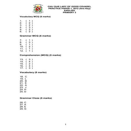 English Practice Paper 1 (answer key) | PDF