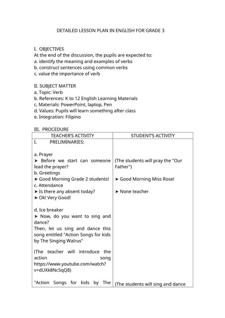 Detailed Lesson Plan in English 2 (Verbs) | DOCX