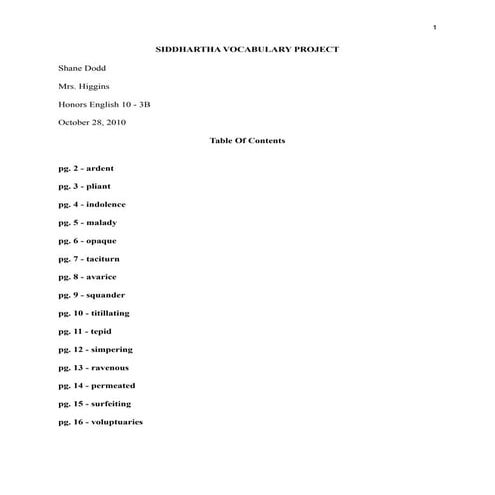 English siddhartha vocab project | PAGES