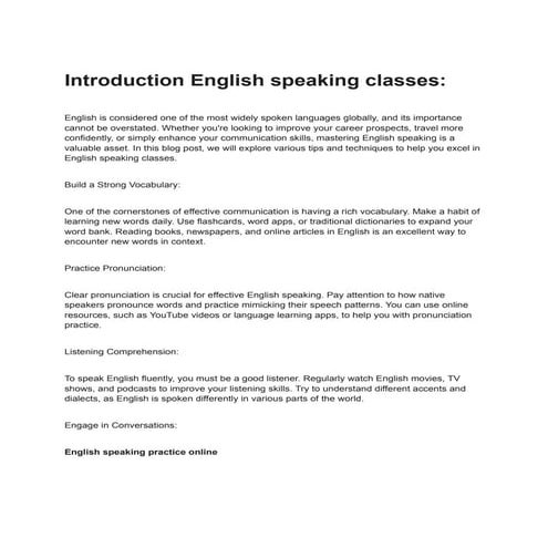 English speaking classes article online for everyone | PDF | Workshops ...