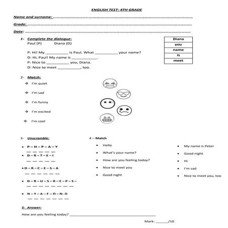 English test 4 th grade | PDF