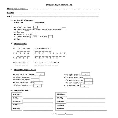 English test 6th grade | PDF