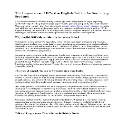 The Importance of Effective English Tuition for Secondary Students | PDF