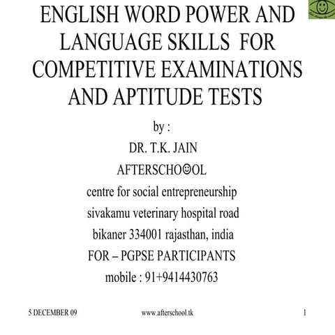 English word power and language skills for competitive examinations and ...