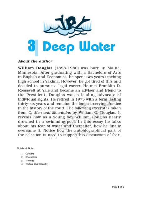 Chapter DEEP WATER CLASS 12 CBSE | PPT