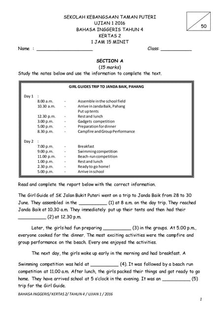 Bahasa Inggeris Form 2 (Paper 2) Writing | PDF