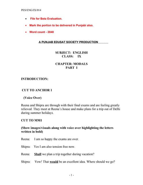 Lesson plan about modals