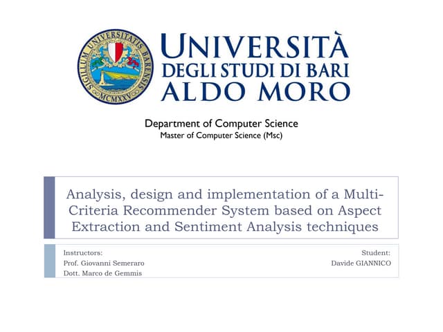 Analysis Design And Implementation Of A Multi Criteria Recommender