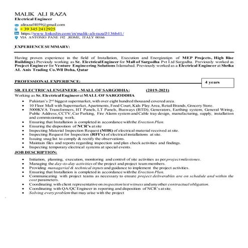 Engr. malik aii cv | PDF