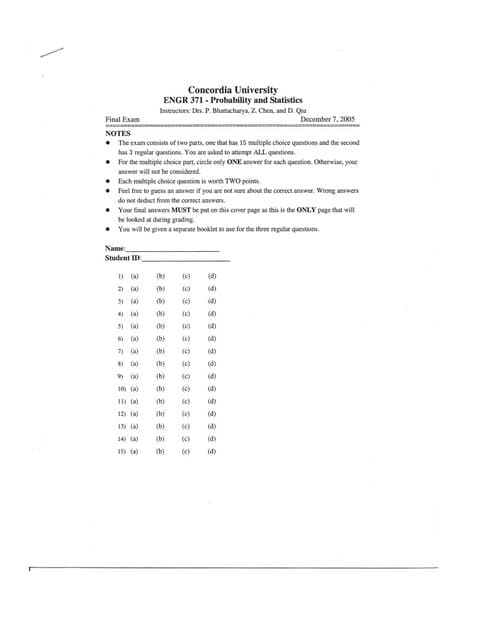 Engr 371 final exam august 2003 | PDF
