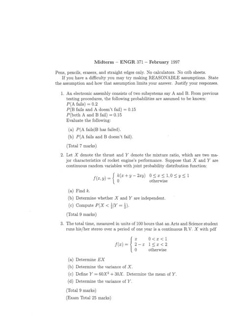 Engr 371 final exam august 2003 | PDF
