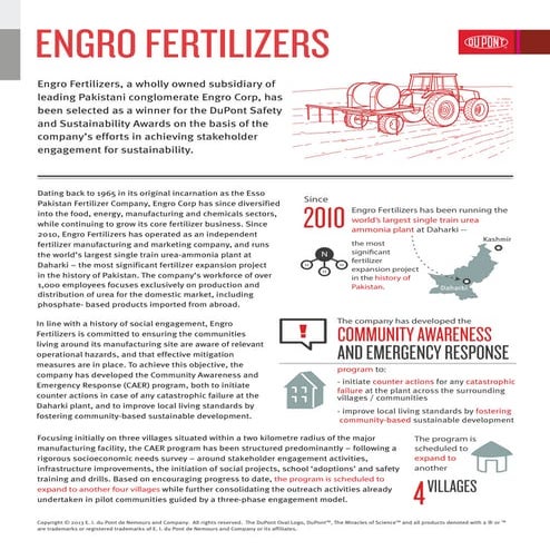Engro Fertilizers | DuPont Safety and Sustainability Awards 2013 | PDF