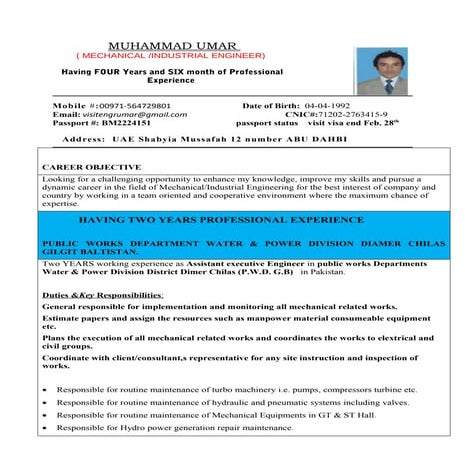 Engr umar c.v | DOC | Mechanical and Industrial Engineering Industry ...