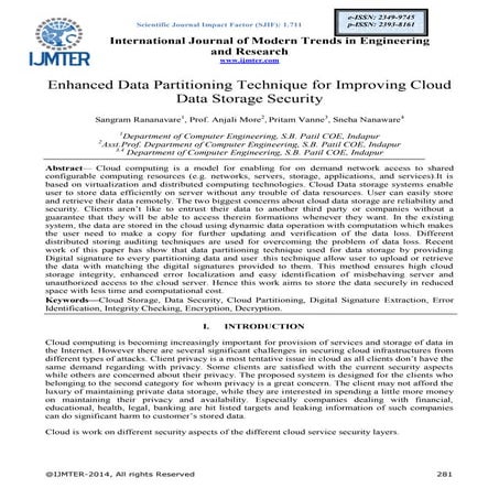 Enhanced Data Partitioning Technique For Improving Cloud Data Storage