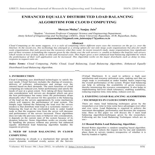 Enhanced Equally Distributed Load Balancing Algorithm For Cloud Computing Pdf