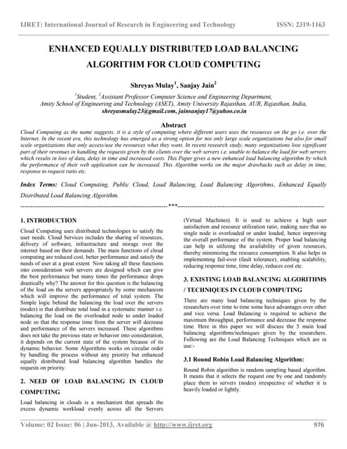 Enhanced Equally Distributed Load Balancing Algorithm For Cloud Computing Pdf