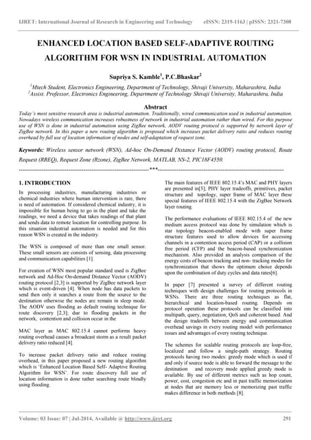 Enhanced Location Based Self Adaptive Routing Algorithm For Wsn In Industrial Automation Pdf