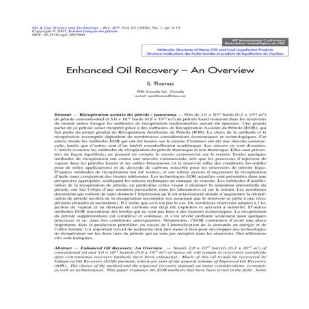 Enhanced Oil Recovery – An Overview used in oil and gas wells | PDF