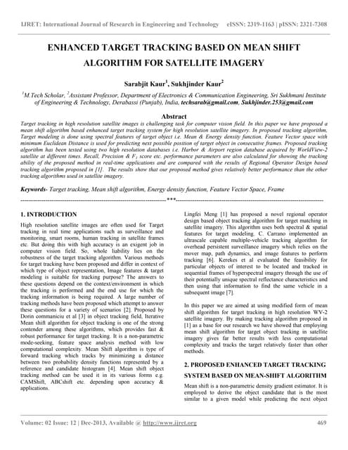 Enhanced Target Tracking Based On Mean Shift Algorithm For Satellite Imagery Pdf