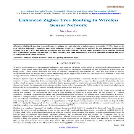Enhanced Zigbee Tree Routing In Wireless Sensor Network Pdf 