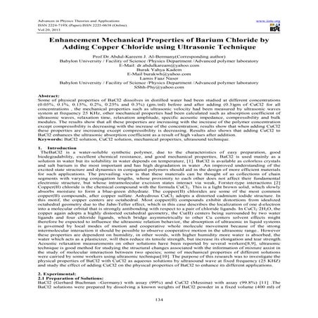 Enhancement mechanical properties of barium chloride by adding copper chloride using ultrasonic ...