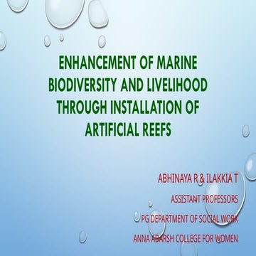 Enhancement of Marine Biodiversity and livelihood through installation ...