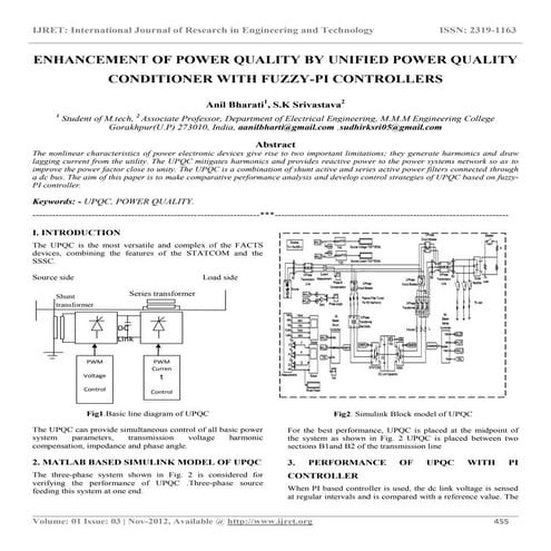 Enhancement of power quality by unified power quality conditioner with fuzzy pi controllers | PDF