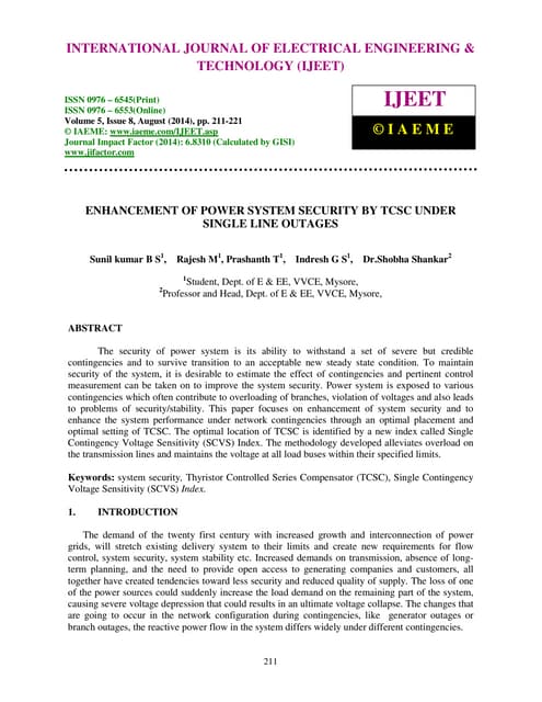 Sensitivity Based Optimal Location Of Tcsc For Improvement Of Power System Security Pdf
