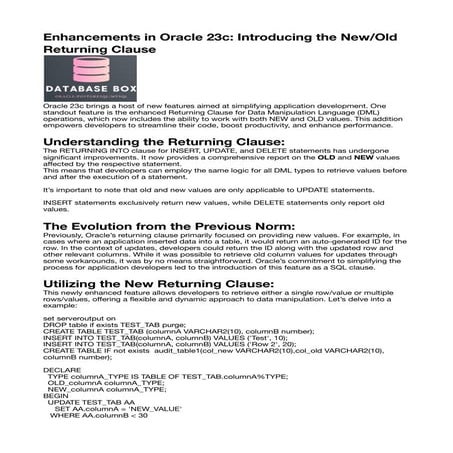 Enhancements In Oracle 23c Introducing The Newold Returning Clause Pdf