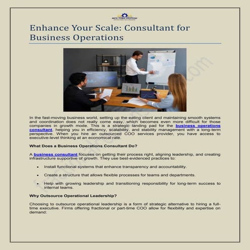 Enhance Your Scale: Consultant for Business Operations | PDF