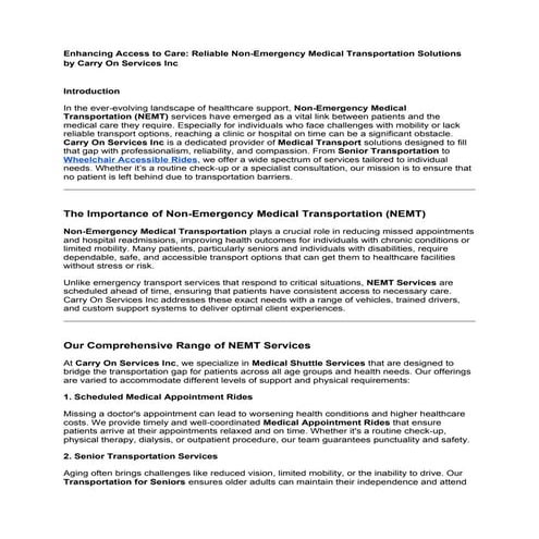 Enhancing Access to Care: Reliable Non-Emergency Medical Transportation ...